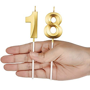 BBTO 18th Birthday Candles Cake Numeral Candles Happy Birthday Cake Topper Decoration for Birthday Party Wedding Anniversary Celebration Supplies (Gold)