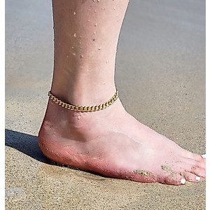 Fashion 21 Anklet for Women Electro Gold Plated Ankle Bracelet - Made in Korea (6mm 10" Concave Cuban Anklet)