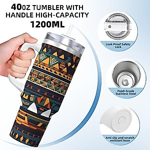 HULIBIN African Ethnic Pattern Print Double Deck Stainless Steel Travel Coffee Cup With Lid 40 Oz Ice Bully Cup