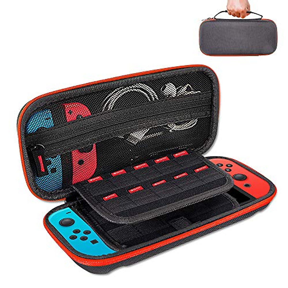 XBrand Carrying Case for Nintendo Switch, Protective Portable Hard Shell Pouch for Nintendo Switch, Premium Travel Game Bag with 10 Game Card Slots for Switch Accessories. (Red)
