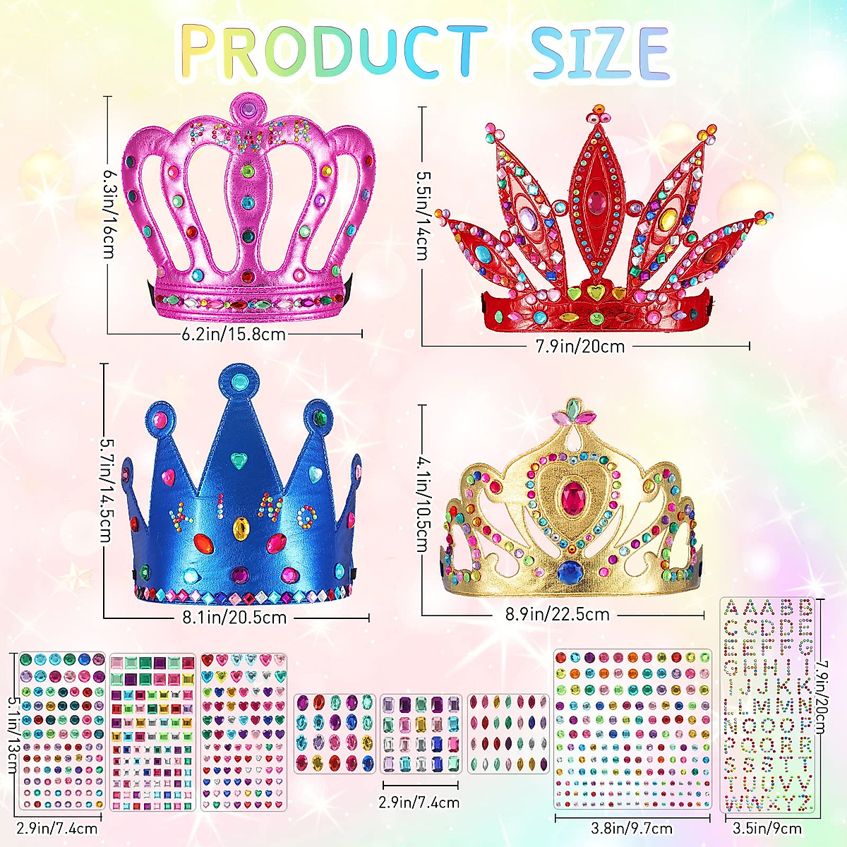 Honoson 24 Pieces Make Your Own Crowns Set Princess Party Favors DIY Tiaras Crown with Crystal Diamond Sticker for Kids Princess Party Supplies