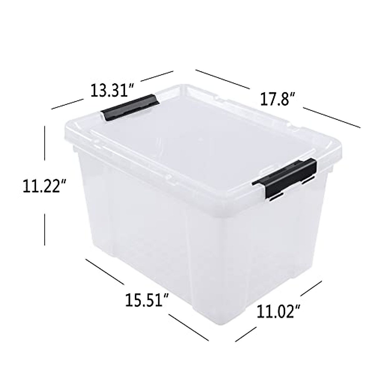 Obstnny 34 Qt Clear Lidded Storage Bins, 4 Packs, Plastic Latching Box with Wheels