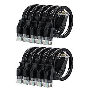 Cat 6 Ethernet Cable 1.5ft (10 Pack) (at a Cat5e Price but Higher Bandwidth) Flat Internet Network Cables - Cat6 Ethernet Patch Cable Short - Black Computer LAN Cable with Snagless RJ45 Connectors