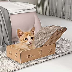 4 Packs in 1 Cat Scratch Pad with Box , Cat Scratcher Cardboard,Reversible,Durable Recyclable Cardboard, Suitable for Cats to Rest, Grind Claws and Play with Scratch Box