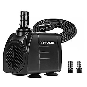 VIVOSUN 480GPH Submersible Pump(1800L/H, 25W), Ultra Quiet Water Pump with 7.2ft High Lift, Fountain Pump with 5ft Power Cord, 3 Nozzles for Fish Tank, Aquarium, Statuary, Hydroponics
