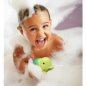 DolliBu Sea Turtle Bath Buddy Squirter – Floating Green Turtle Rubber Bath Toy, Fun Water Squirting Bathtime Play for Toddlers, Cute Sea Life Animal Toy