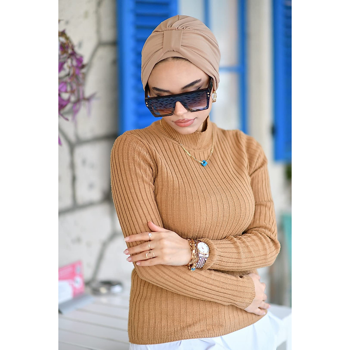 Turbans With Band For Women|Hair Wraps|Hijab Undercap-Instant Hijab-Hijab Cap (Caramel)