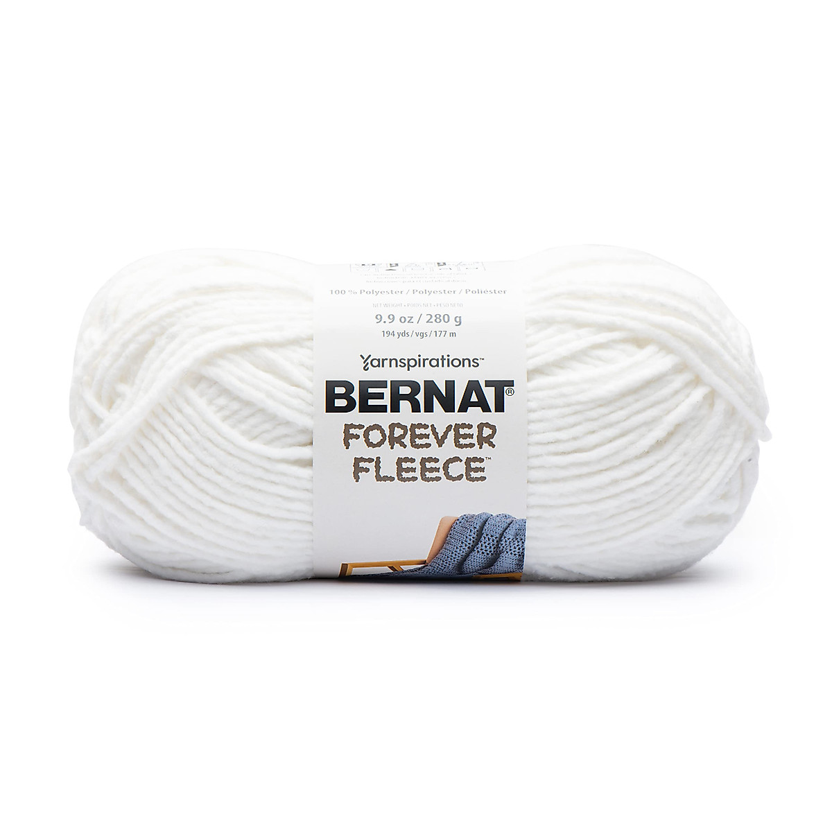 Bernat Forever Fleece White Noise Yarn - 2 Pack of 280g/9.9oz - Polyester - 6 Super Bulky - 194 Yards - Knitting/Crochet