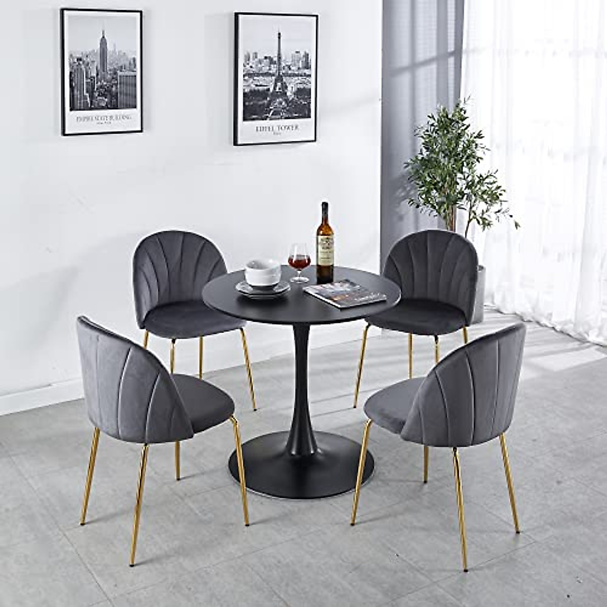 DKLGG 32" Modern Round Dining Table with MDF Table Top, Metal Base Pedestal Table Tulip Table Kitchen Table for 2-4 Person, Small Space Home, End Table Leisure Coffee Table, Black
