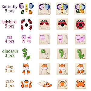 Tmgooyier Wooden Toddler Jigsaw Puzzle Gift Toy for 1 2 3 Years Old Boys and Girls,6 Pack Animal Shape Montessori Toy for Infant,Toddler Sensory Toy,Fine Motor Skill Early Learning Educational Gift