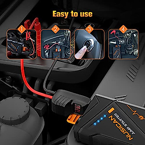 NUSICAN Car Jump Starter Portable, 1000A Peak Battery Charger Jumper Starter for up to 7L Gas or 5.5L Diesel Engine, 12V 12800mAh Lithium Battery Booster Jump Box with Smart Clamp Cables, LED Light