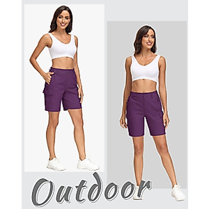 MAGCOMSEN Women's Hiking Shorts Lightweight Quick Dry Golf Shorts Pockets 7" Cargo Shorts Outdoor Casual Travel Purple Red, M