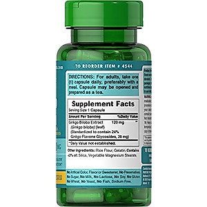 Puritan's Pride Ginkgo Biloba Standardized Extract 120 mg-100 Capsules