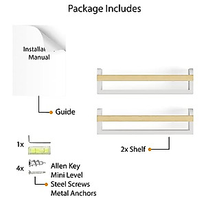 Wallniture Florida Floating Shelves for Kids Room Decor, Kids Bookshelf, Nursery Decor Wood Shelf for Wall Set of 2, White