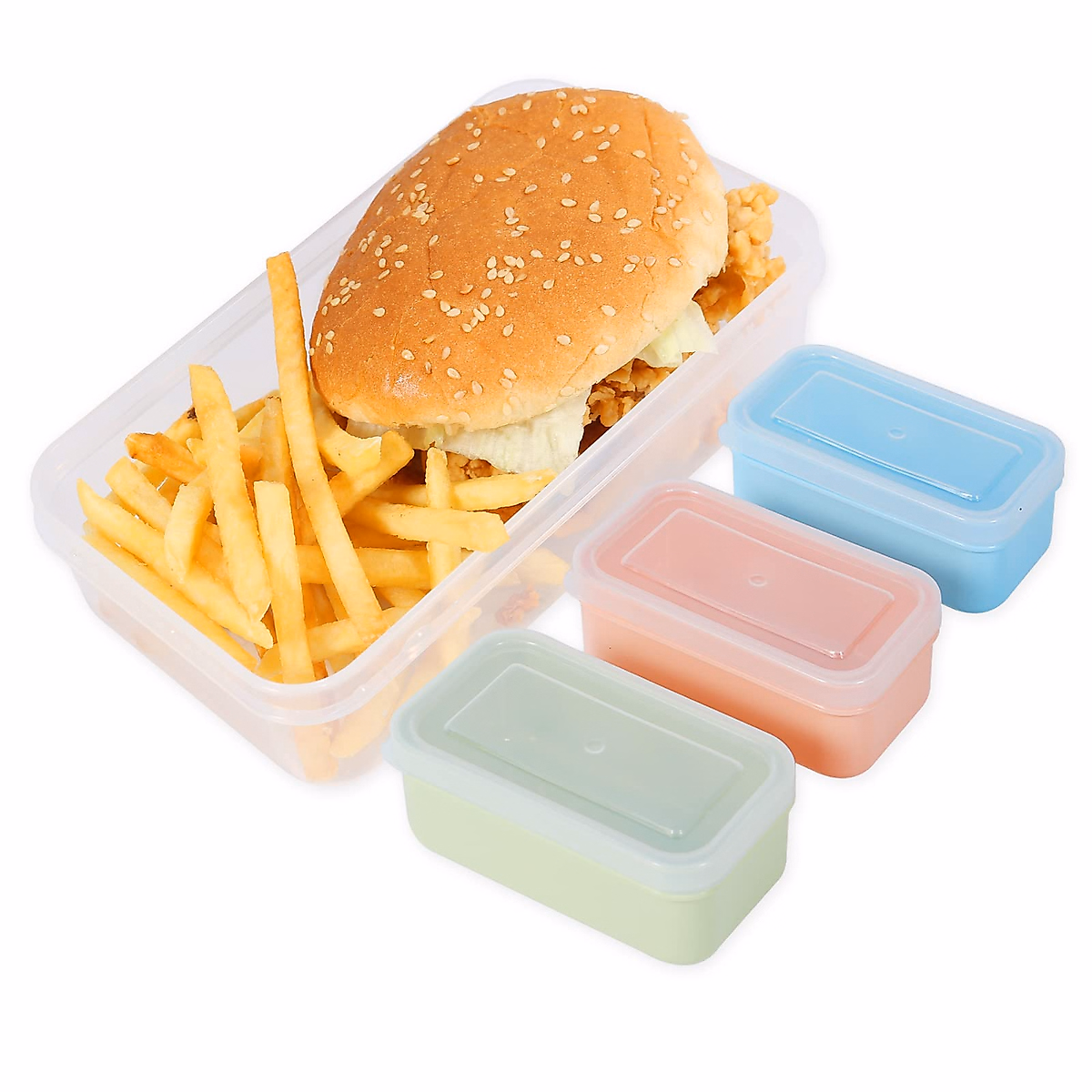 Maizsur 4 Compartment Bento Lunch Box for Kids,Food Storage Containers with Lids,Portion control containers,Salad Dressing and Condiment Containers,Microwave, Dishwasher, and Freezer Safe