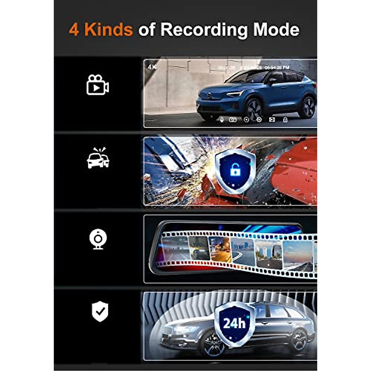ThiEYE 4K Mirror Dash Camera 10'' Touch Screen, Carview 4 Dual Dash Cameras Front and Rear Lens,Super Night Vision,Parking Monitoring,Reversing Assistance, Voice Control & GPS