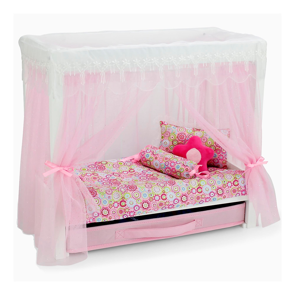 Emily Rose 18" Doll Canopy Bed with Bedding - 18-inch Doll Furniture & Accessories for Bedroom | Perfect Baby Doll Bed for Girls - Ideal 14"-18" Doll Sleeping Bed for 19 Inch Dolls