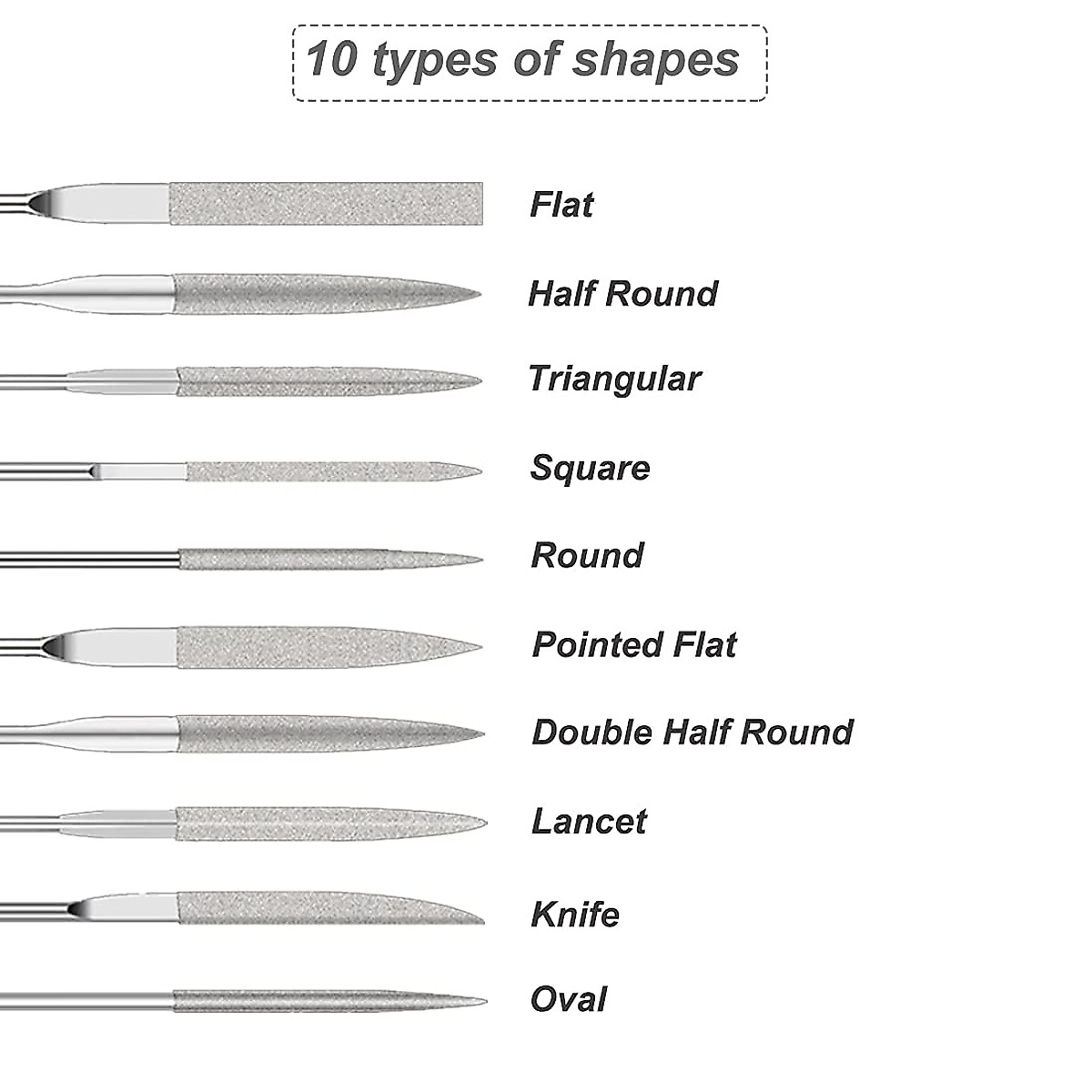Saipe 10 Pcs Mini Diamond Needle File Set Diamond Files Mini Needle Set for Jewlery Metal Glass Stone Grinding, Polishing and Engraving (2x100mm)