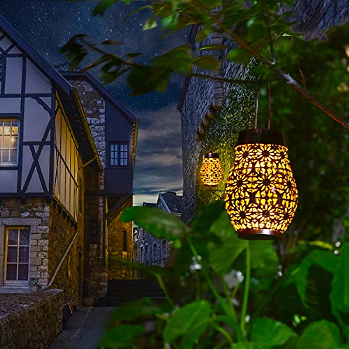 Shengming Daisy Design Super Big & Bright Lantern Hanging Garden Outdoor Solar Lights Metal Waterproof LED Table Lamp Decorative (Oval Shape) l