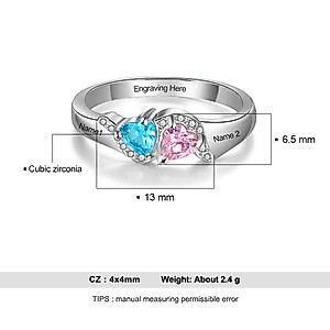 Personalized Promise Rings for Her with 2 Simulated Birthstones Mother Rings Custom Couples Name Ring for Women (7)