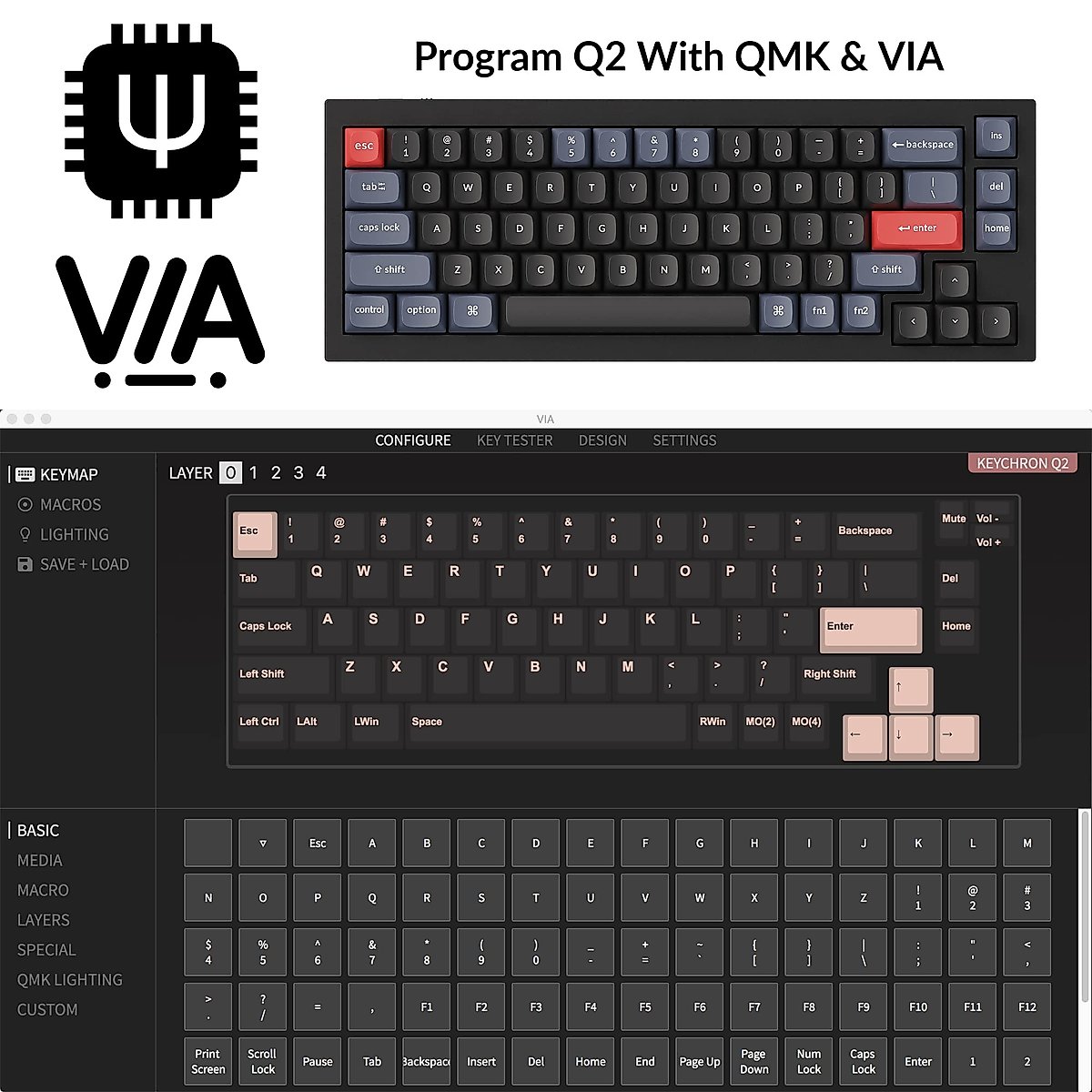 Keychron Q2 Wired Custom Mechanical Keyboard, QMK/VIA Programmable Macro, Full Aluminum, Hot-Swappable Gateron G Pro Red Switch, 65% Layout Double Gasket Compatible with Mac and Windows - Black