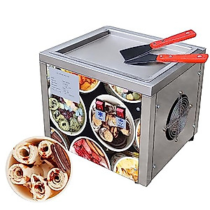 Mvckyi Commercial Countertop Mini Square Fried Ice Cream Roll Machine, Frozen Yogurt Ice Pan Rolled Machine Electric Stir Fry Ice Cream Rolled Maker for Home Bar Cafe