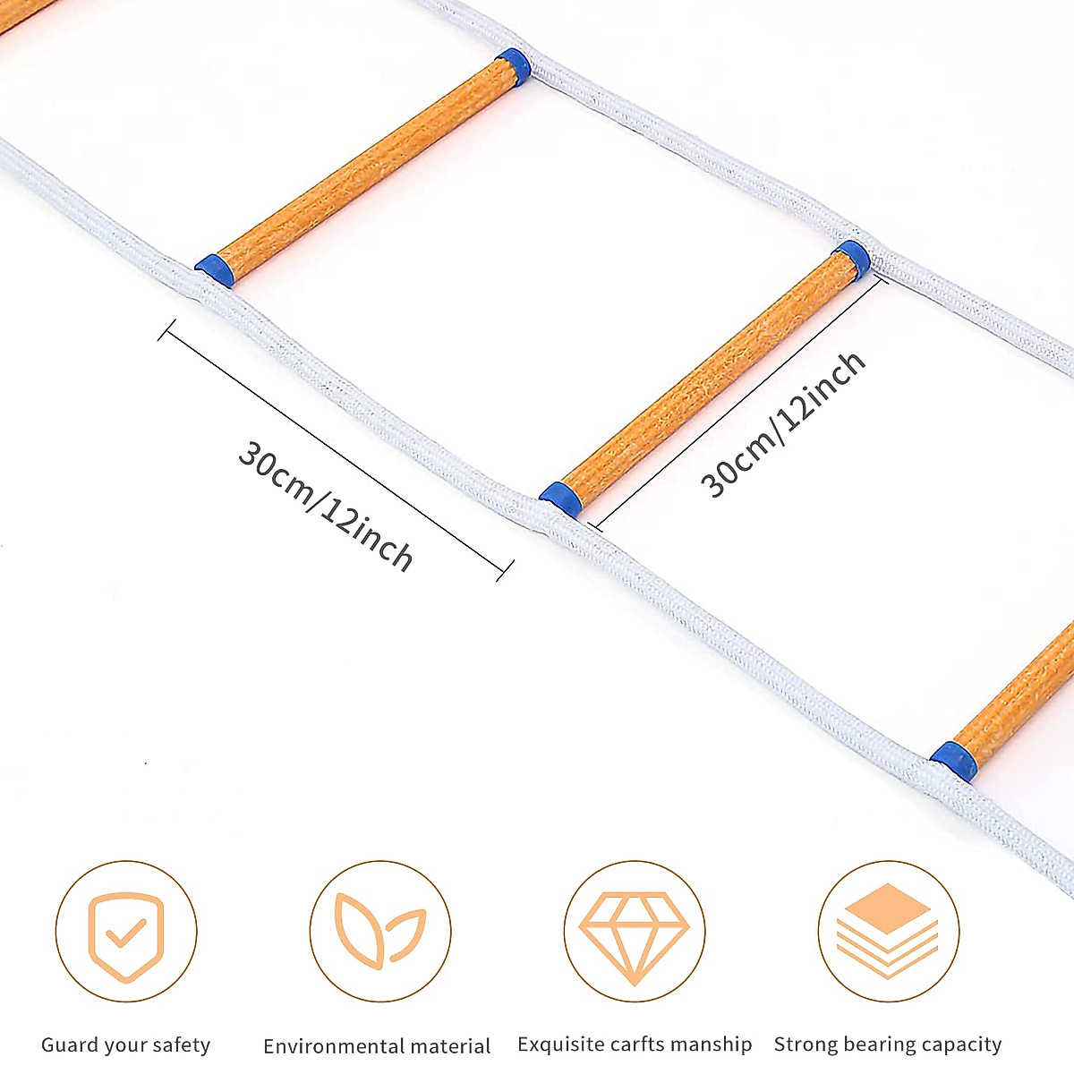 2.5M Safety Balcony Fire Escape Ladder with Hooks Carabins | 1 Story for Adults and Kids |Reusable Multi-use for Treehouse|Weight Capacity up to 2000 lb 8ft