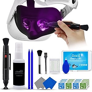 VR Headset Cleaning Kit, VR Lens Cleaner, Lens Pen Cleaner Kit for Meta Oculus Quest 2 3 /Xbox/PS/Wii, Cleaning kit for VR Facial Interface & Face Cover Pad Game Controller AR VR Accessories