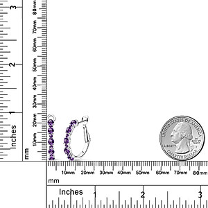 Gem Stone King 925 Sterling Silver Round Purple Purple Amethyst Hoop Earrings For Women (1.32 Cttw, Gemstone Birthstone, 3/7 Inch Diameter)