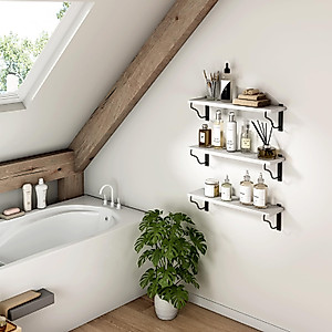 Inforth Wall Shelves, Wood Wall Mounted Shelves for Wall Storage, Floating Shelves for Wall Display with Metal Bracket, Hanging Shelves for Bedroom Kitchen Living Room (White, 17 Inches)