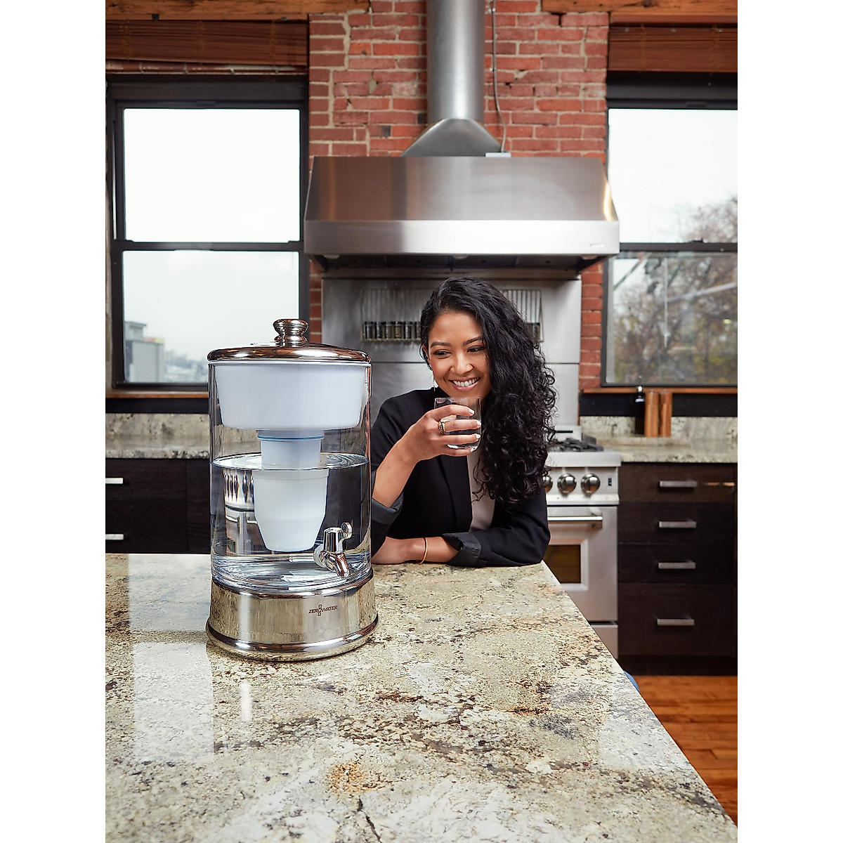 ZeroWater ZBD-040-1, 40 Cup Ready-Pour Glass 5-stage Water Filter Dispenser, NSF Certified to Reduce Lead, Other Heavy Metals and PFOA/PFOS, Clear Glass With Chrome Stand