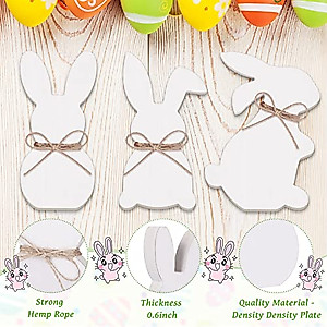 3 Pcs Easter Bunny Table Wooden Signs with Rope Easter Spring Wooden Tiered Tray Decor Rabbit Tabletop Party Centerpiece Signs Spring Decorations for Home Dining Room Desk Office (White)