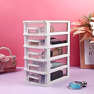 TOYANDONA Storage Cabinet 5 Drawer Plastic Storage, Storage Organizer Plastic Storage Bins with Drawers Space Saving Desktop Organizer for Crafts Small Tools Sationary and Hardware -White Bookshelf