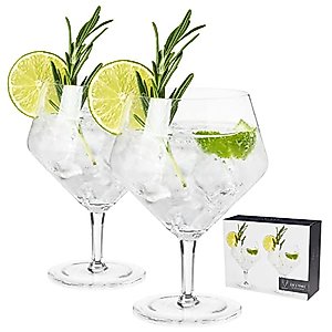 Viski Angled Stemmed Gin & Tonic Glasses, Highball glasses, Cocktail Glasses, Vodka Tonic Glasses, Gin Glasses for Gin Lovers Gift set of 2, 14oz, Clear
