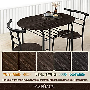 CAPHAUS 3 Pieces Dining Set for 2, Small Kitchen, Dining Room Table Set w/Steel Frame, 3 Pieces Patio Set w/Wine Rack, Small Dining Table Set for 2, Outdoor Dining Round Table Set, Black Oak