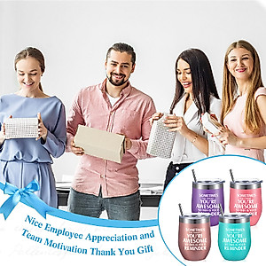 Sieral 4 Pcs Thank You Gifts for Women Appreciation Wine Tumbler Staff Employee Teacher Inspirational Birthday Graduation Are Awesome with Straw Stainless Steel Insulated 12 oz, Multicolor