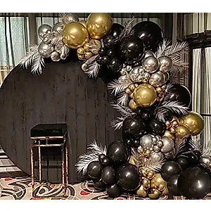 Komiikka 116pcs Black Gold Silver Chrome Balloon Garland Arch Kit for Gatsby Roaring 20s Birthday, New Year, Bachelorette, Graduation, Retirement Party Decorations