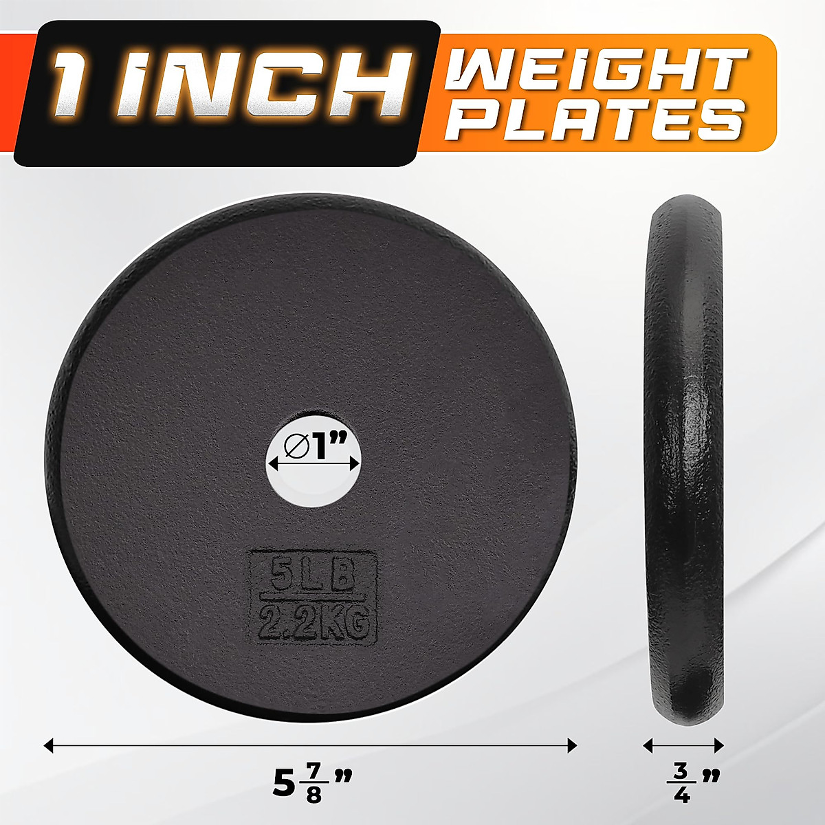 Yes4All 1-inch Cast Iron Weight Plates for Dumbbells – Standard Weight Disc Plates (5 lbs, Set of 2)