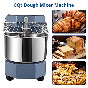 Towallmark Commercial Dough Mixer, 8QT Stainless Steel Bowl, 450W Dual Rotating Dough Kneading Machine with Safety Shield,for Restaurant, Bakeries,Pizzeria