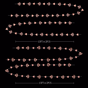 52 Ft Valentines Day Party Decorations Rose Gold Heart Garland Streamer Hanging Paper Diamond Heart Banner for Engagement Anniversary Wedding Bridal Shower Bachelorette Birthday Mothers Day Hen Party