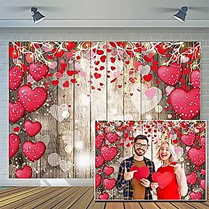 CYLYH 7x5ft Valentine's Day Backdrop Rustic Wood Backdrop Red Love Heart Valentine's Day Backdrops Photography Mother's Day Backdrops Party Bridal Shower Kid Birthday Party Decor Banner