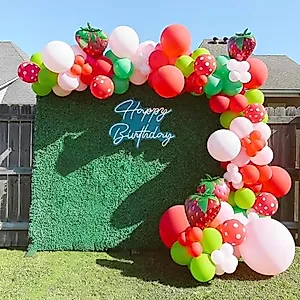 Strawberry Birthday Party Decorations 131pcs Strawberry Balloons Garland Arch Kit for Baby Shower and Girls Berry First Theme Birthday Party Decoration