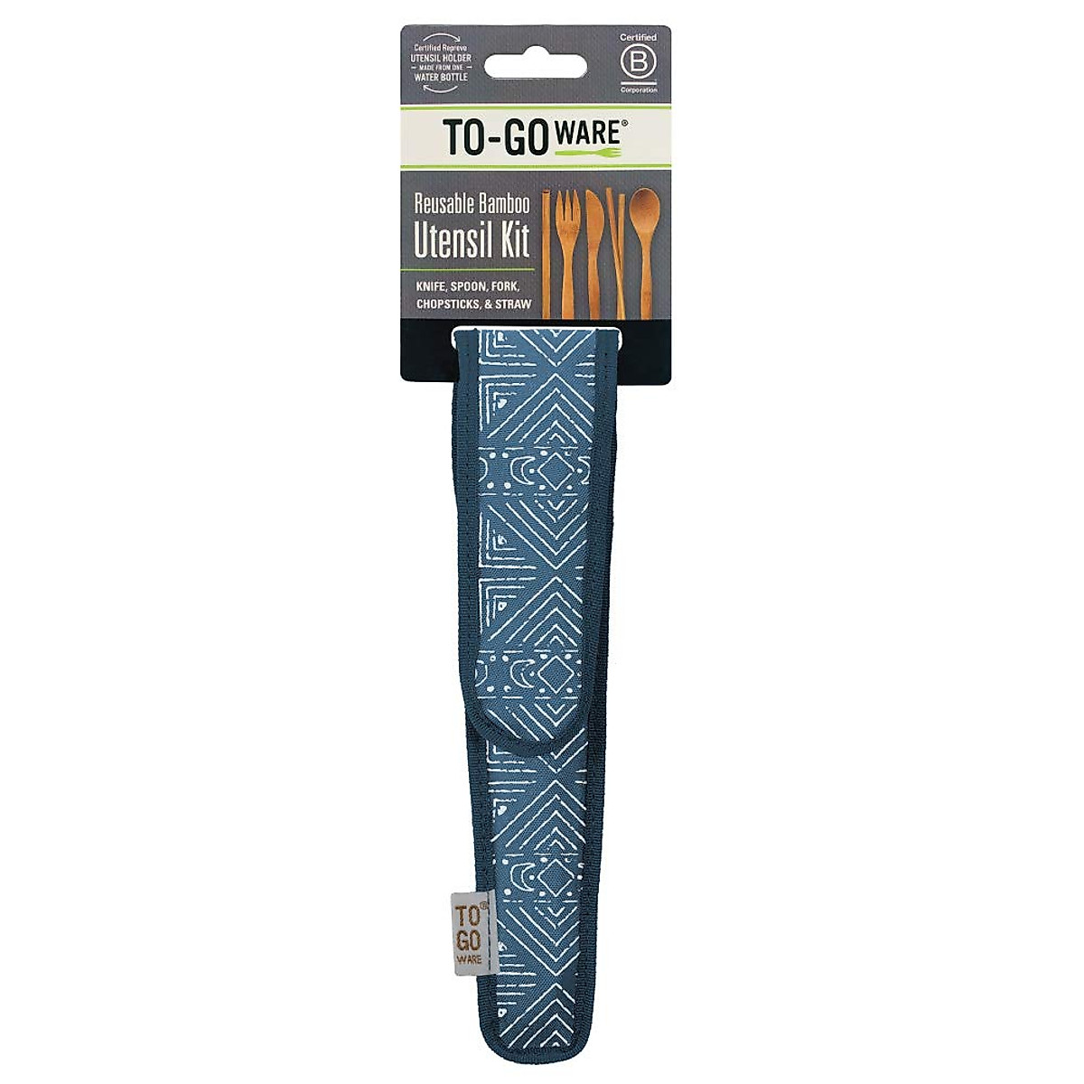 TO GO WARE Premium Reusable Bamboo Utensil Travel Set | Includes Fork, Knife, Spoon, Chopsticks, & Carabiner Clip | Made from Sustainable Materials | Eco-Conscious | Shibori Moon (Pack of 1)