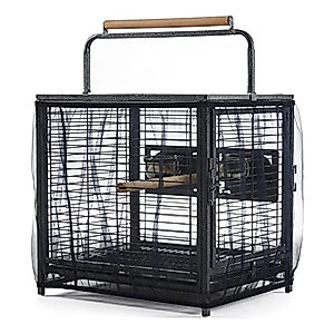 Topeakmart Travel Bird Cage Carrier for Small to Medium Sized Birds Lovebirds Parrotlet Conue Cockatiels with Handle Perch & Stainless Steel Bowls, Black