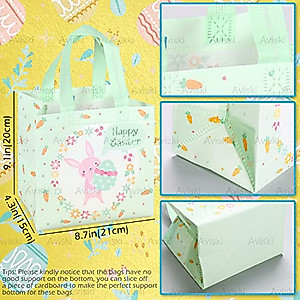 6PCS Happy Easter Egg Hunt Bags Bunny Carrot Chick Metallic Printing Gift with Handles, Treat Bags, Multifunctional Non-Woven for Gifts Wrapping, Party Supplies , 8.3×7.9×5.9inch