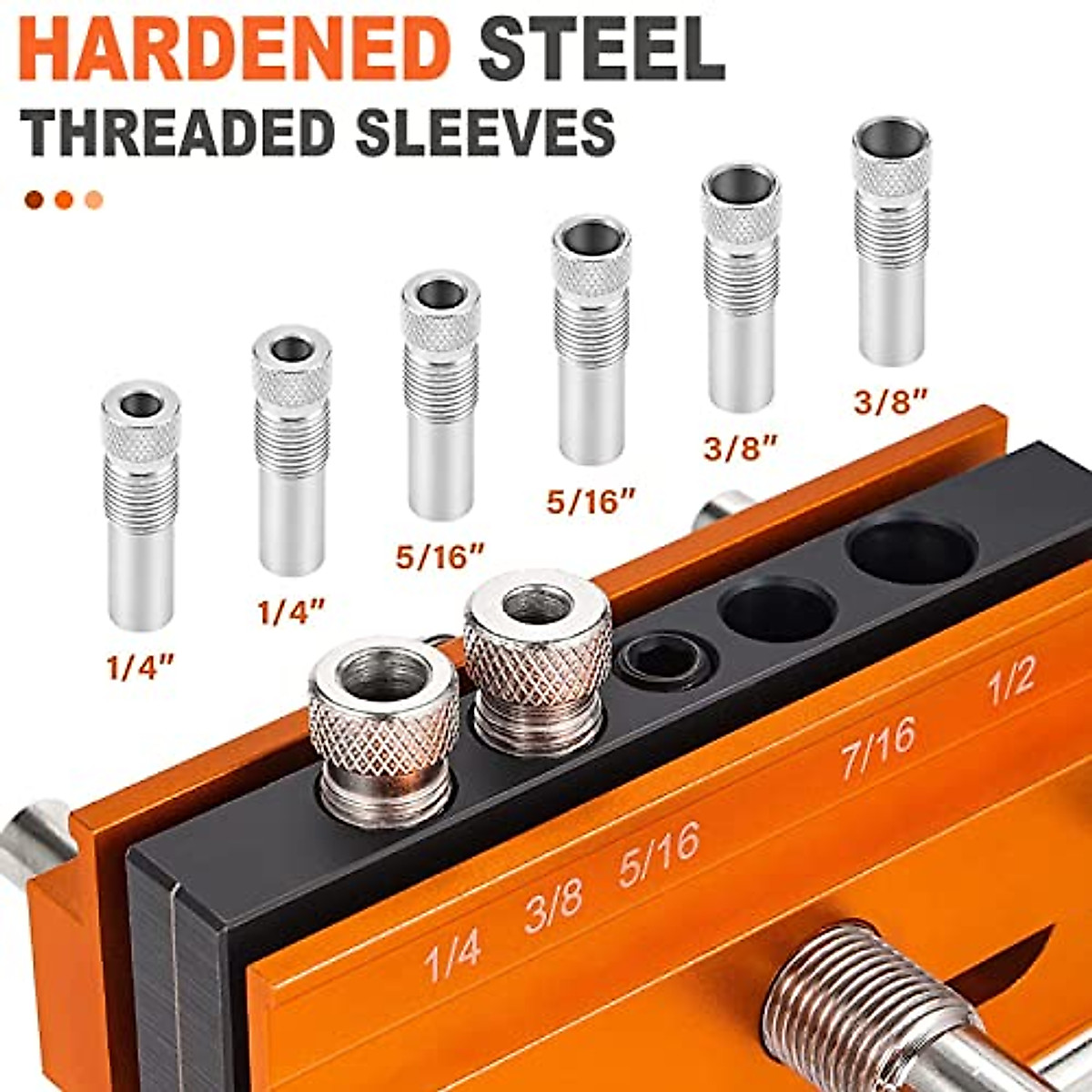 Drilling Guide, Self Centering Dowel Jig Kit Aluminum Alloy Orange 4 Holes Width Capacity Drill Positioner Adjustable Hand Tools, Drilling Holders