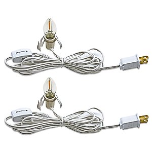MYEMITTING Set of 2 Accessory Cord with 2 C7 Led Light Bulb 6Ft Light IndoorString Lights, Candelabra-Base E12 Socket C7 Lamp for Halloween and Christmas Decorations, Craft Village House Decoration