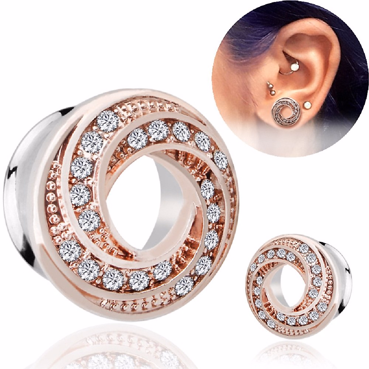 Kokoma Crystal Ear Plugs (Rose Gold-10mm(00G))