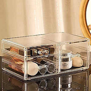 Cq acrylic Makeup Organizer Skin Care Large Clear Cosmetic Display Cases Stackable Storage Box With 7 Drawers For Vanity,Set of 4