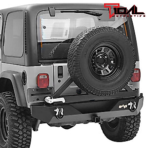 Tidal Heavy Duty Rear Bumper with Tire Carrier and Hitch Receiver Fit for 87-06 Wrangler TJ YJ